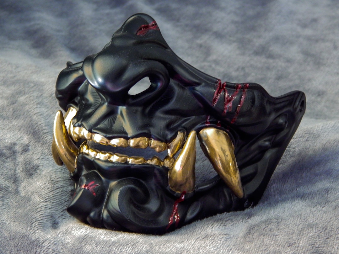 Bloody Dark Knight Samurai Mask, Oni Mask Half Face Japanese Armor ...