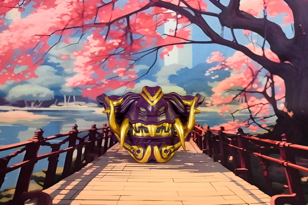 Samurai Dragon Mask, Purple Mask, Oni Mask Japanese Armor Mempo Mask ...
