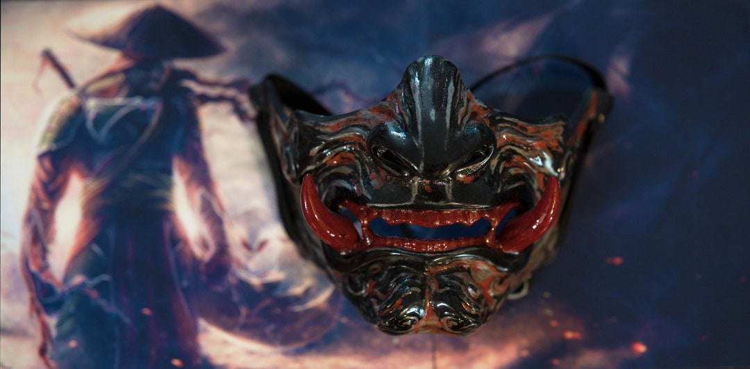 Ashes of War Oni Half Mask Samurai Mask Mempo Mask Hannya - Etsy