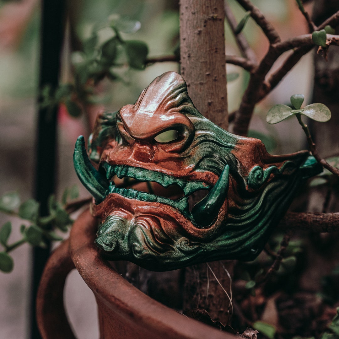 Samurai Oni Half Face Mask, Ghost of Tsushima, Mempo Japanese, Hannya ...