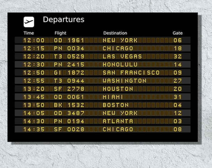 Airport Departure Wall Decor Print|custom Departures Art|airport ...