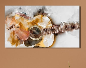 Watercolour Guitar Canvas Painting , Abstract Guitar Print Wall Art ...