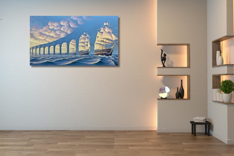 Surrealist Bridge and Ships Canvas Art|surrealist Landscape|fine Art ...
