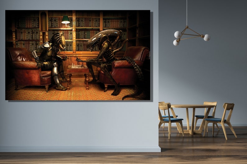 Alien Vs Predator Playing Chess Wall Art, Playing Chess Poster ...