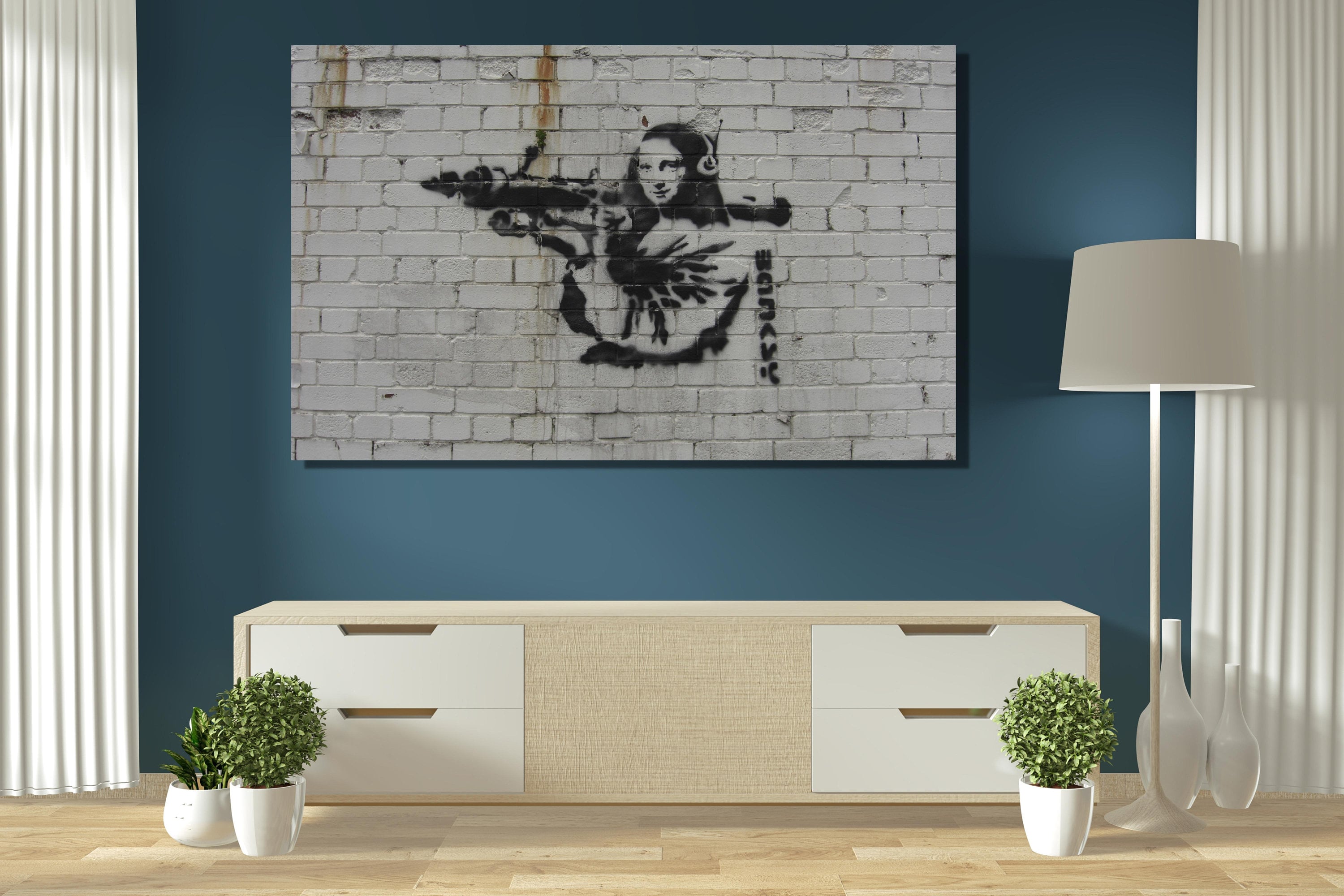 Banksy Mona Lisa Bazooka Wall Art, Banksy Mural, Famous Woman Art ...