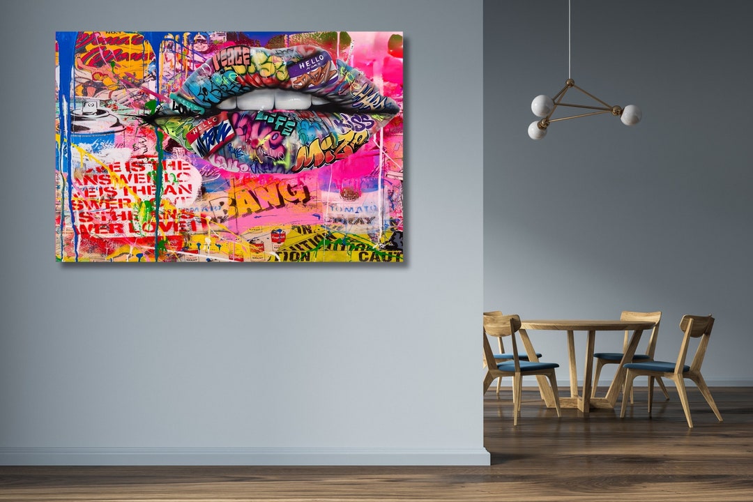 Lips Street Graffiti Canvas Art|banksy Lips Wall Decor|modern Trendy ...