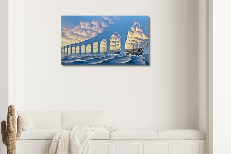 Surrealist Bridge and Ships Canvas Art|surrealist Landscape|fine Art ...
