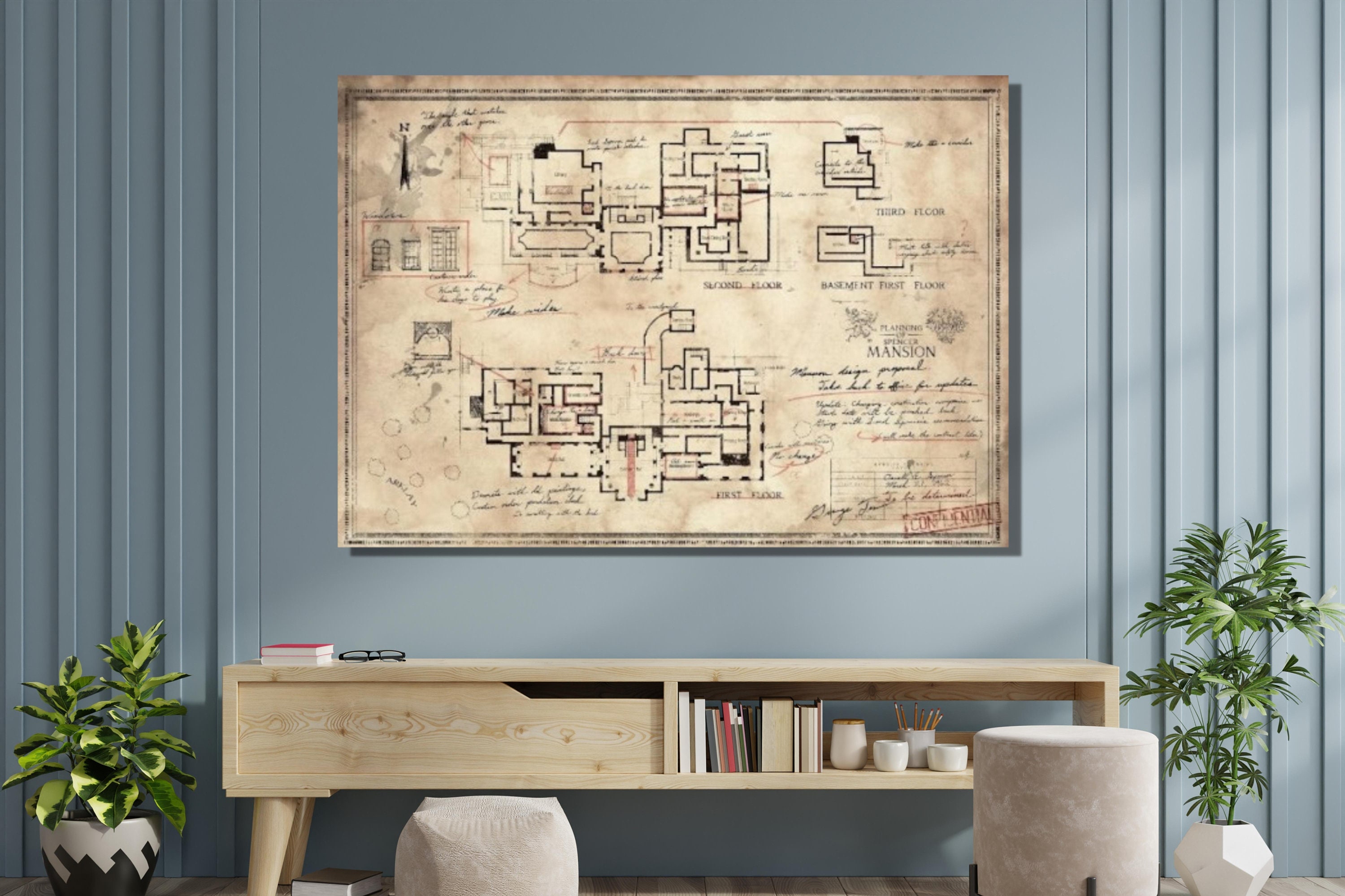 Resident Evil Map Poster|the Spencer Mansion Plan Canvas Wall Art|man ...