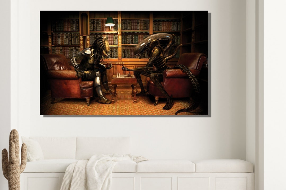 Alien Vs Predator Playing Chess Wall Art, Playing Chess Poster ...