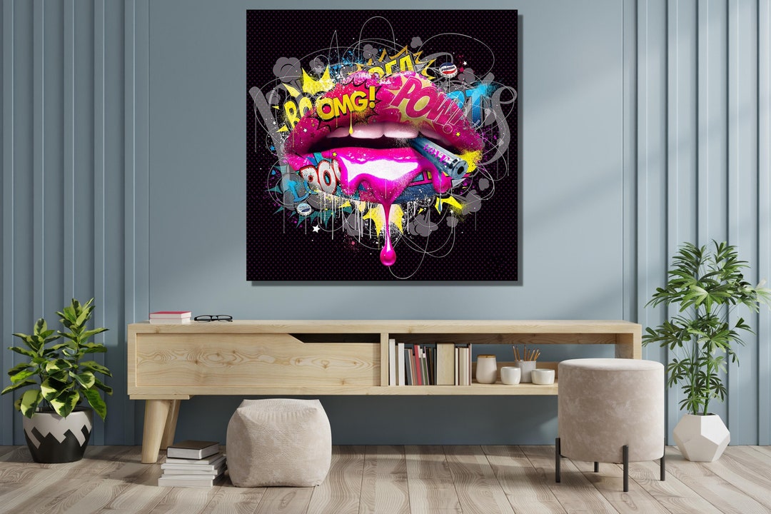 Lips Graffiti Canvas Wall Art|banksy Lips Wall Decor|lips Print Art|pop ...