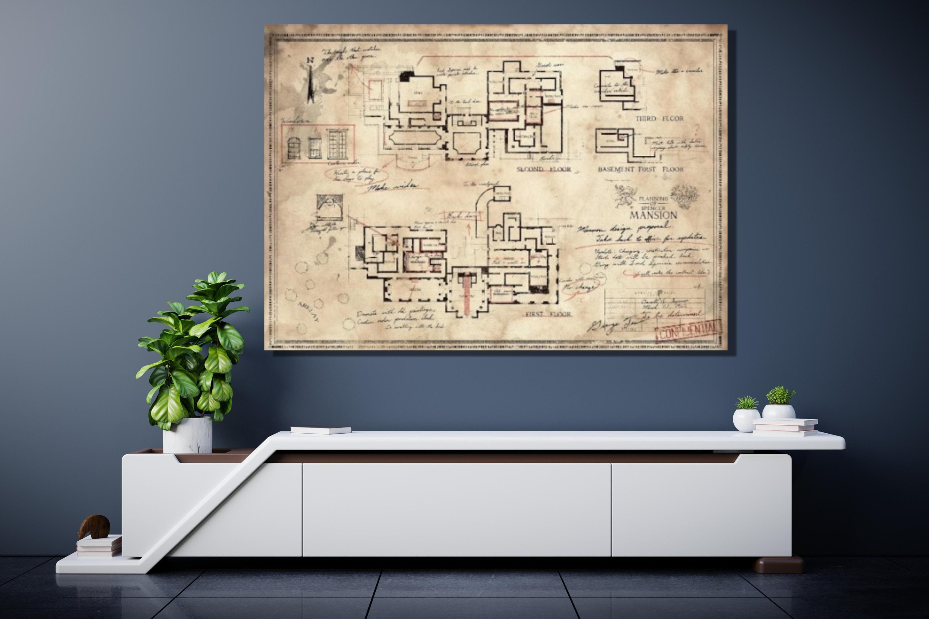 Resident Evil Map Poster|the Spencer Mansion Plan Canvas Wall Art|man ...