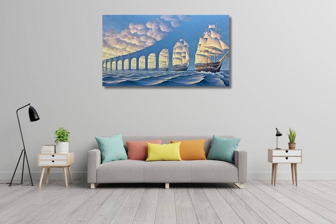 Surrealist Bridge and Ships Canvas Art|surrealist Landscape|fine Art ...