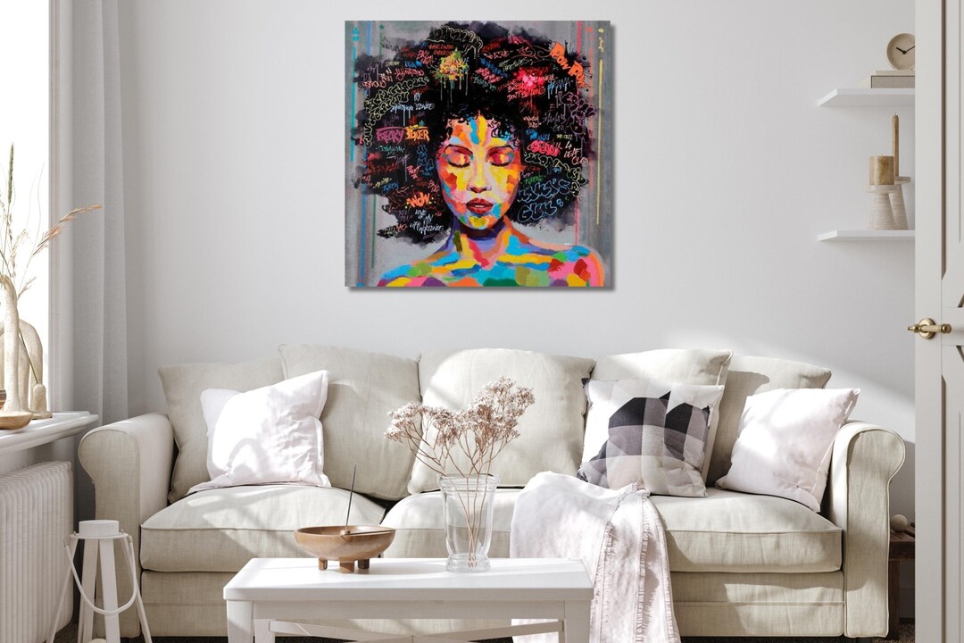 Abstract Afro Woman Graffiti Canvas|colorful Afro Art Print|modern ...