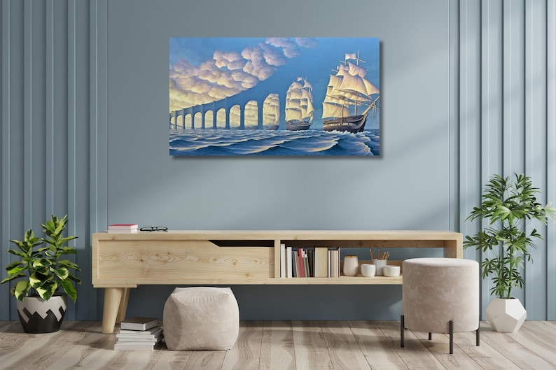 Surrealist Bridge and Ships Canvas Art|surrealist Landscape|fine Art ...