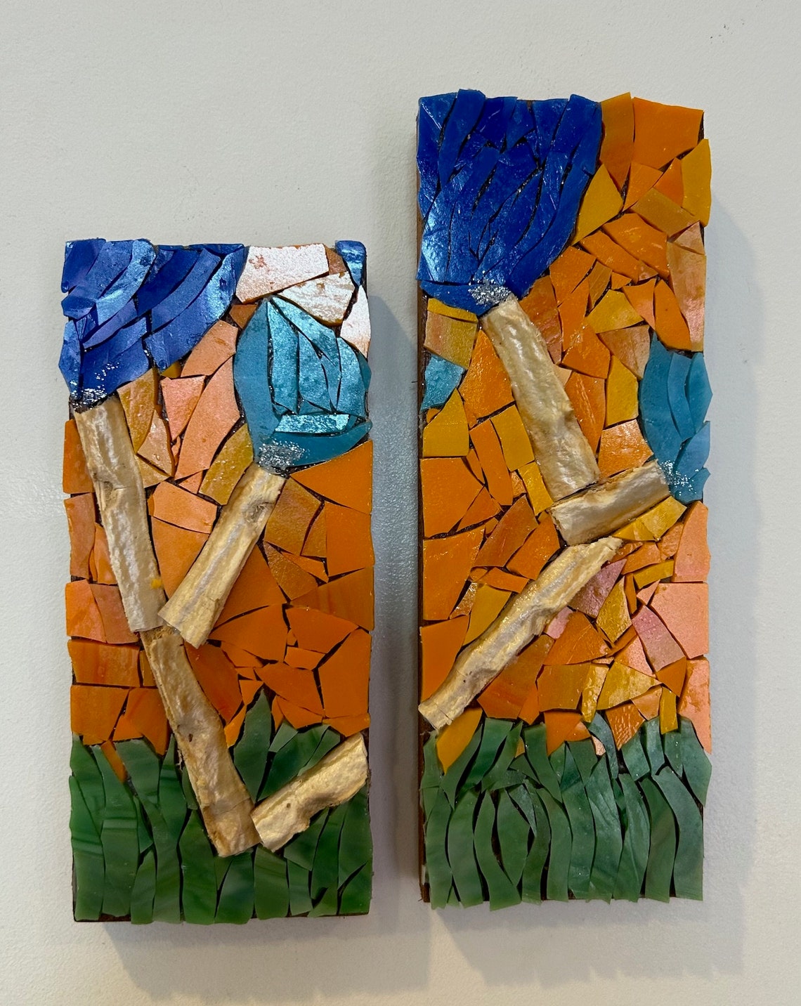Pair of Blue Tulips on Orange Duo - Etsy