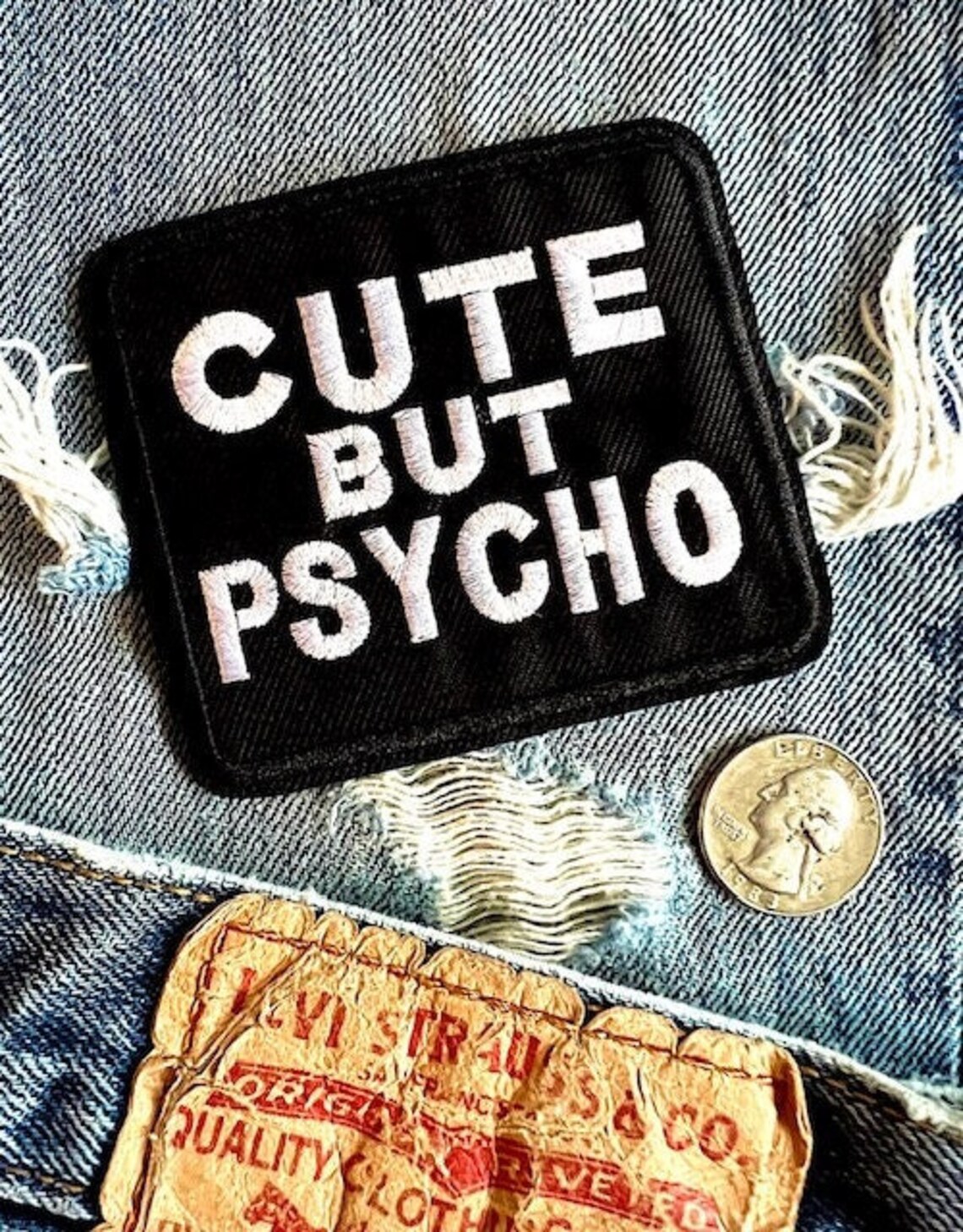 Cute but Psycho Patch Denim Iron on Patch Levi's Patch Jean Patch - Etsy