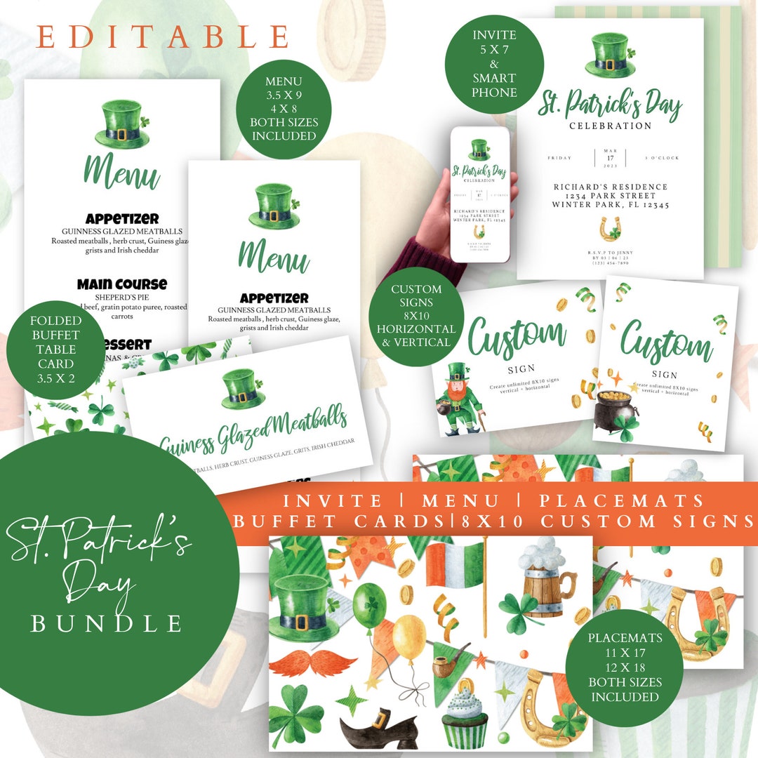 Editable St Patricks Day Invitation, St Patricks Day Bundle, St ...