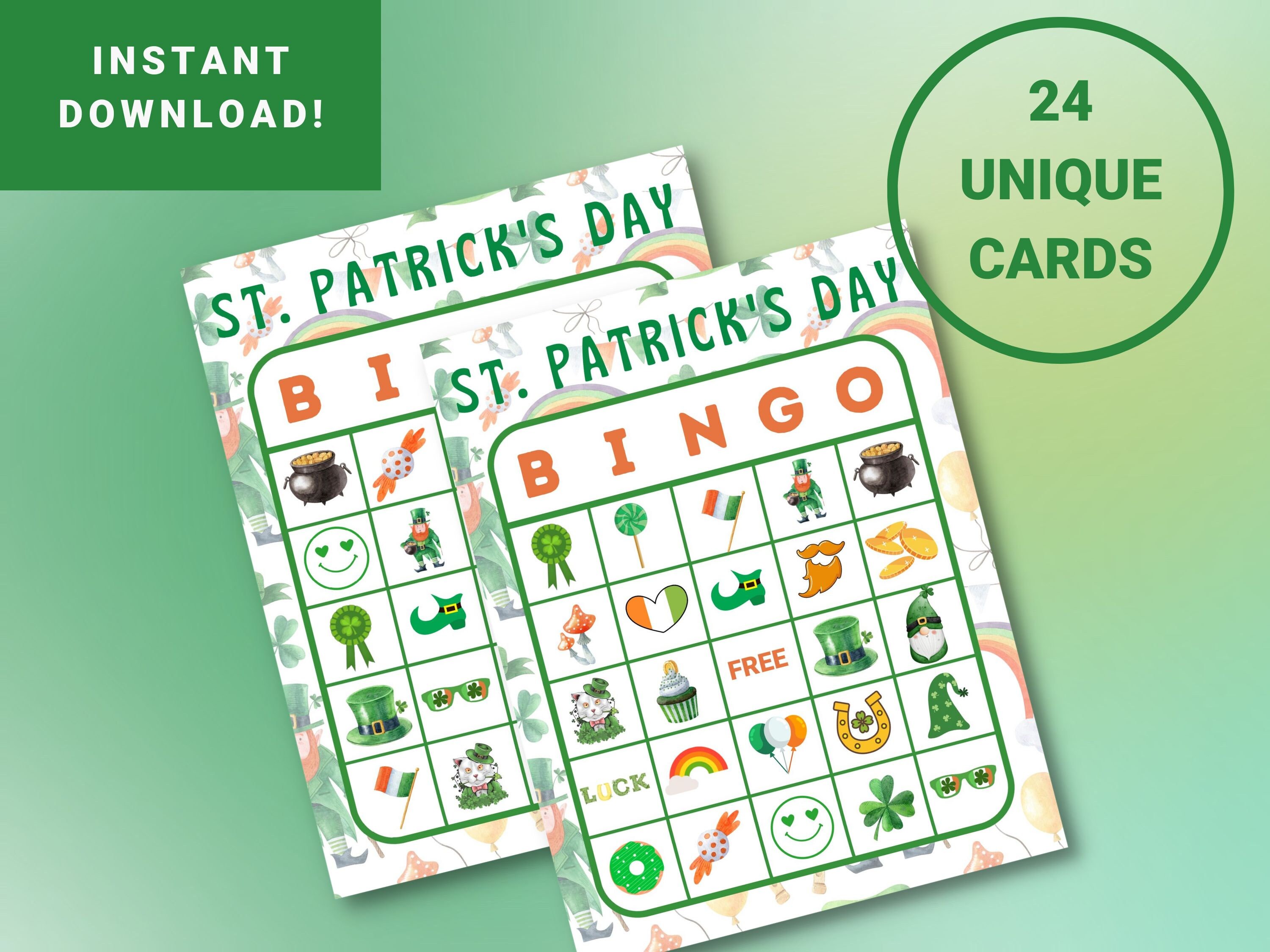 St. Patrick's Day Printable Bingo Game Instant Download 24 Unique Bingo ...