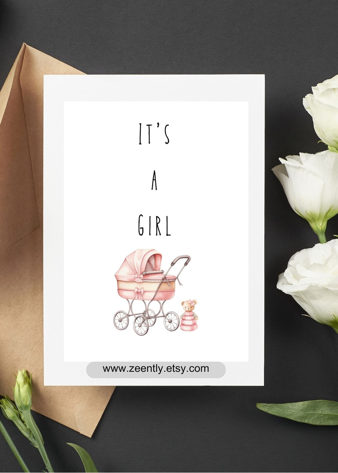 It's a Girl PRINTABLE CARDS, Gender Reveal Digital Cards, Baby Girl ...