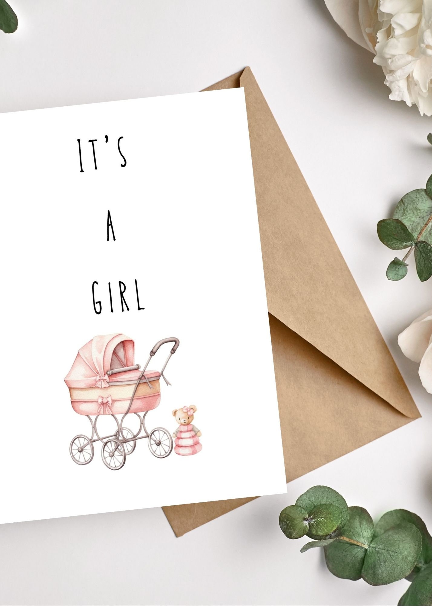 It's a Girl PRINTABLE CARDS, Gender Reveal Digital Cards, Baby Girl ...