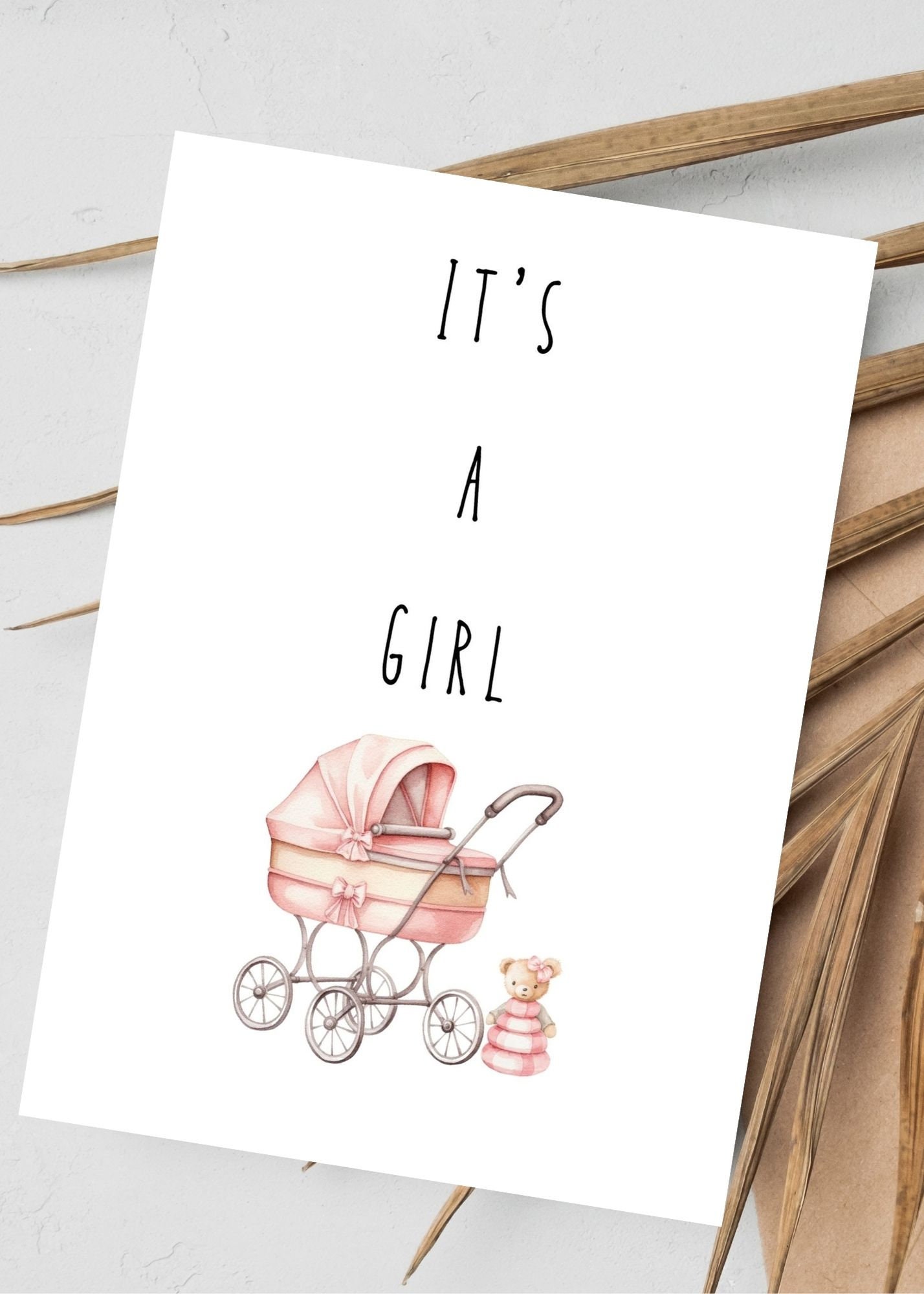 It's a Girl PRINTABLE CARDS, Gender Reveal Digital Cards, Baby Girl ...