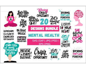 30 Mental Health SVG Bundle, Inspirational Mental Health Digital ...