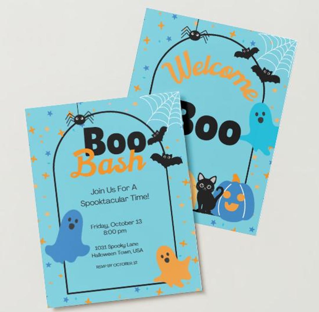 Halloween Party Digital Bundle Blue | Editable Invitation Template ...