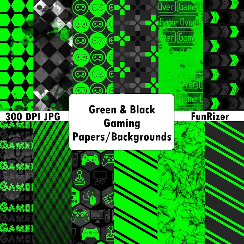 Green & Black Digital Gaming Papers/backgrounds - Etsy