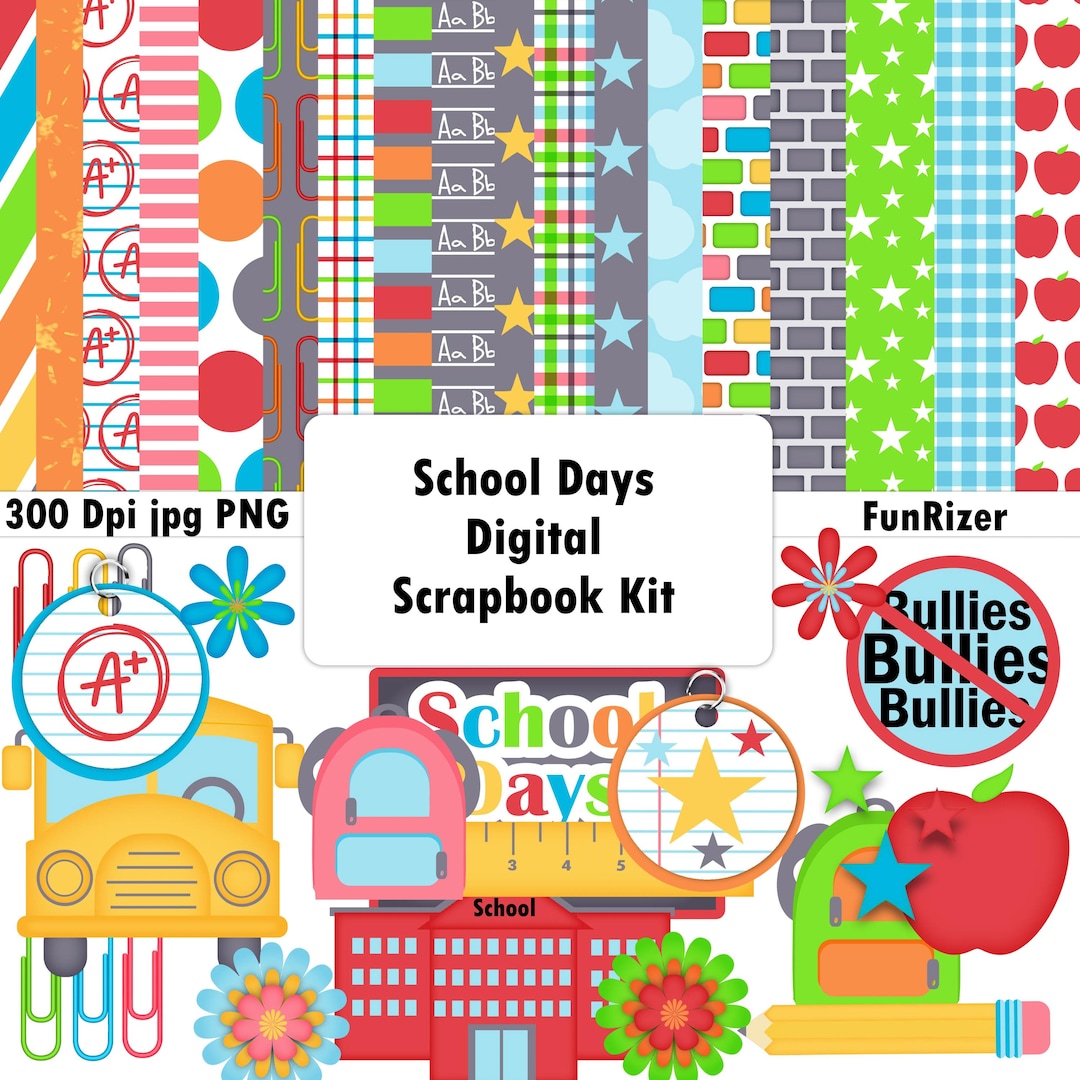 School Days Digital Scrapbook Kit - Etsy