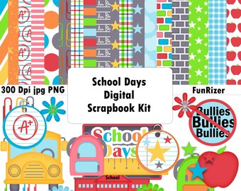 Digital Scrapbook Kit Instant Download School Days-10 Digi12 X 12 ...