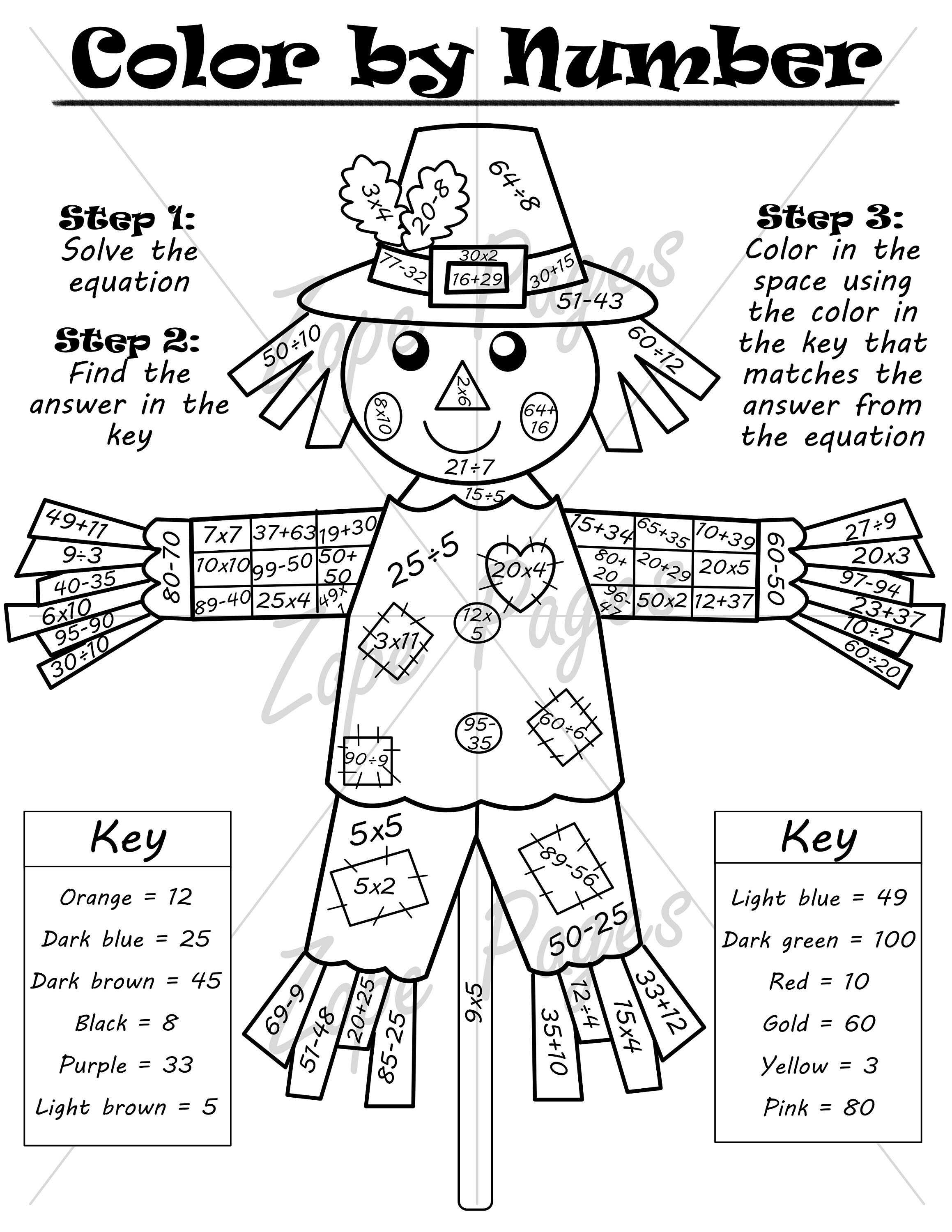 Scarecrow Color by Number Activity Sheet PDF Download - Etsy