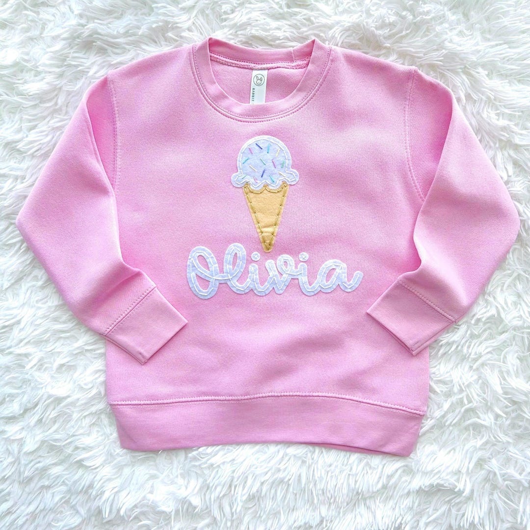 Hand Embroidered Ice Cream Cone Toddler Sweatshirt: Personalized Felt ...