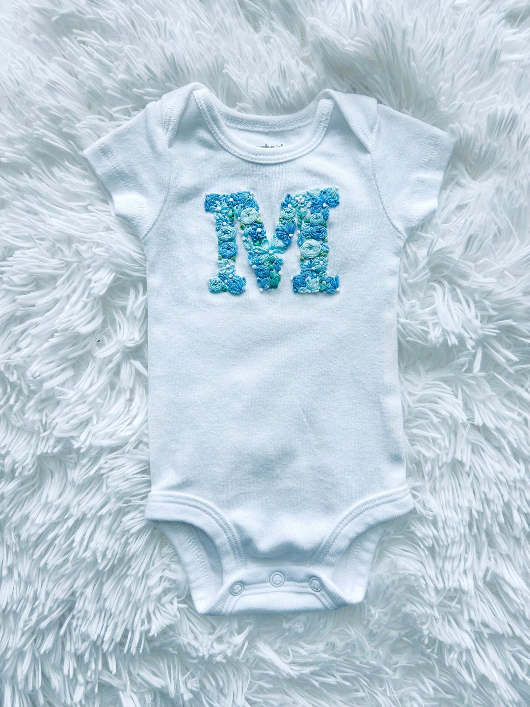 Custom Infant Hand Embroidered Floral Initial Onesie®, Unique Baby ...