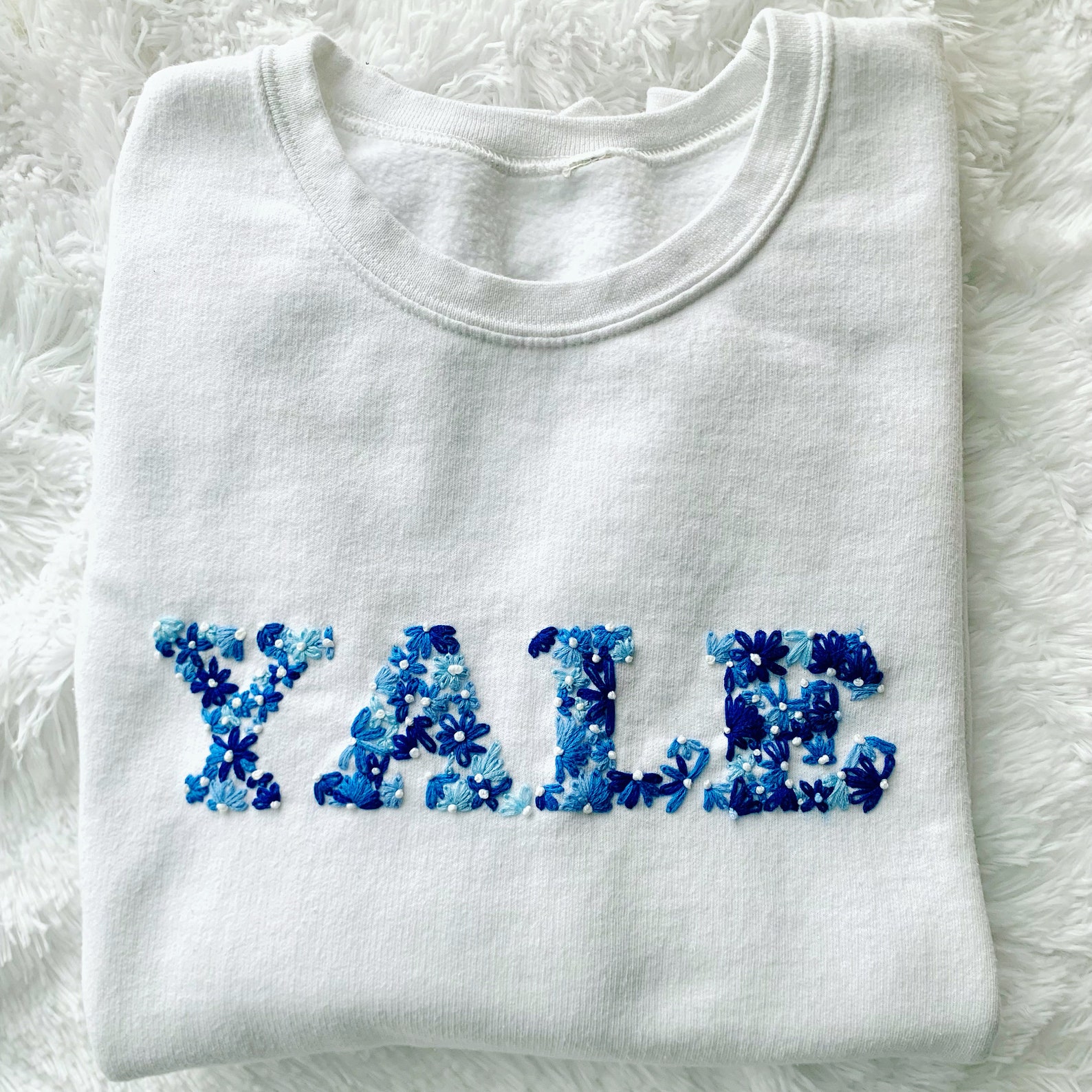 Floral Monogram, Initials or Words Custom Hand Embroidered Crewneck ...
