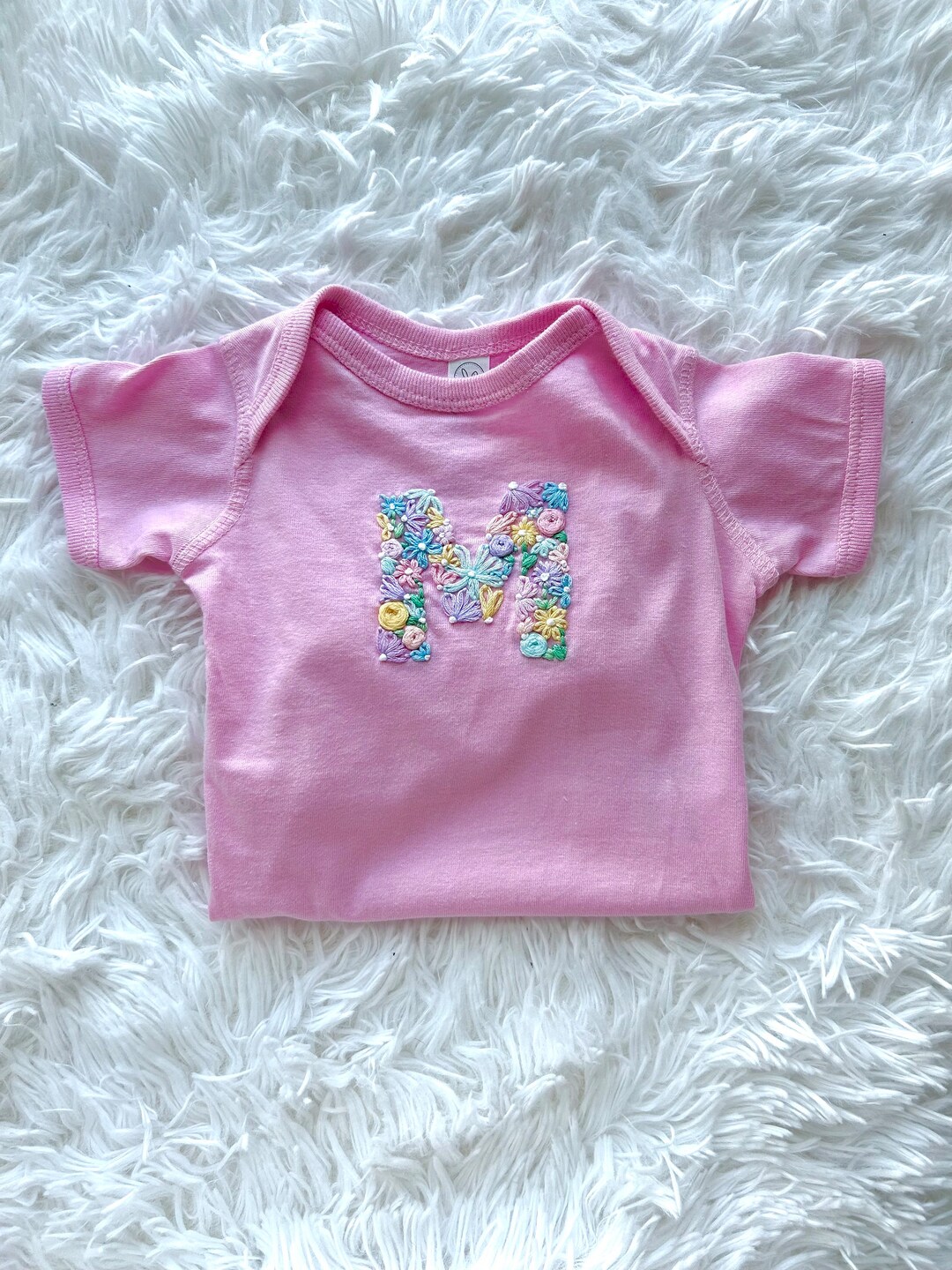 Baby Girl Custom Hand Embroidered Floral Initial Onesie®, Unique Baby ...