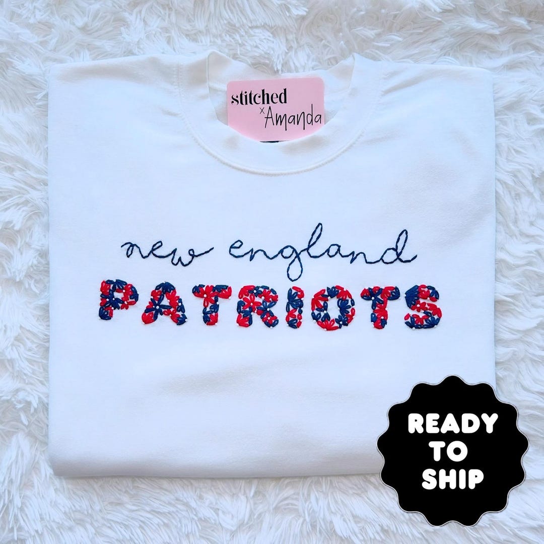 Patriots Floral Letters Hand Embroidered Crewneck Sweatshirt | Pats ...