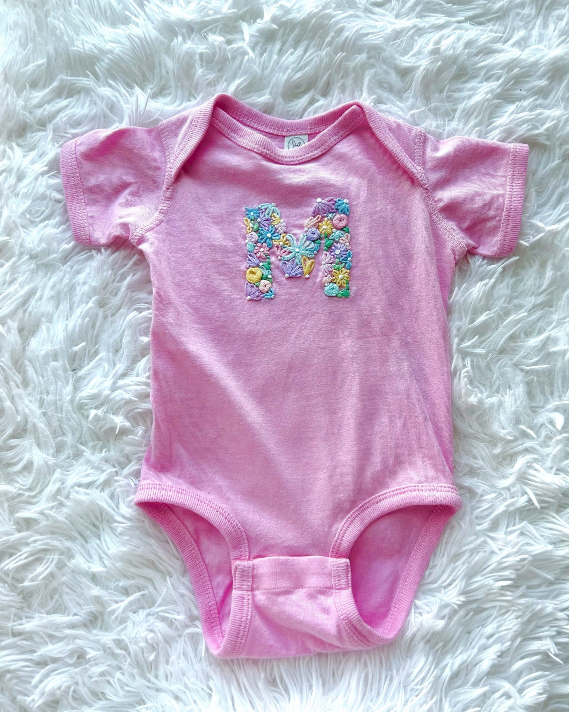 Baby Girl Custom Hand Embroidered Floral Initial Onesie - Etsy