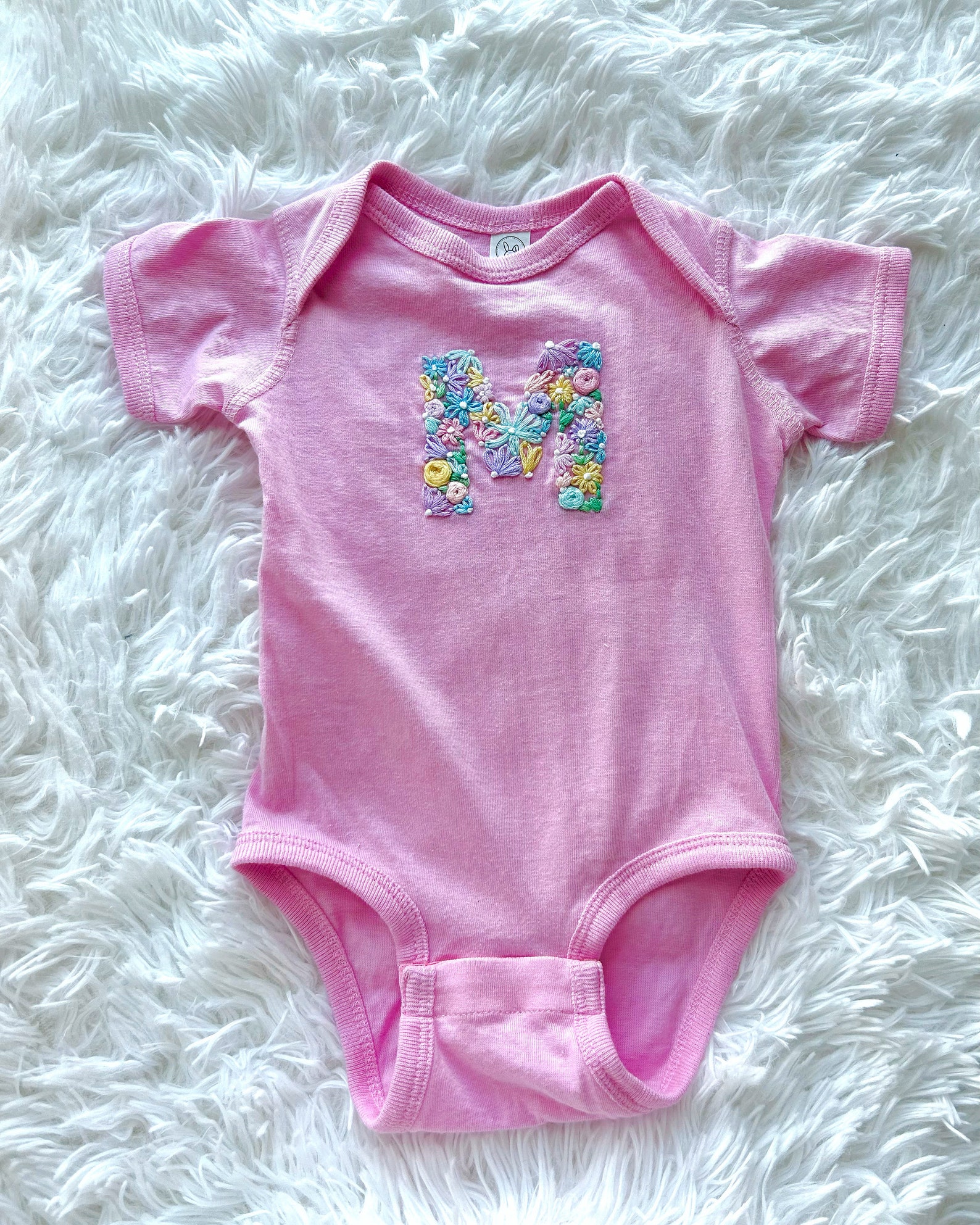 Baby Girl Custom Hand Embroidered Floral Initial Onesie - Etsy