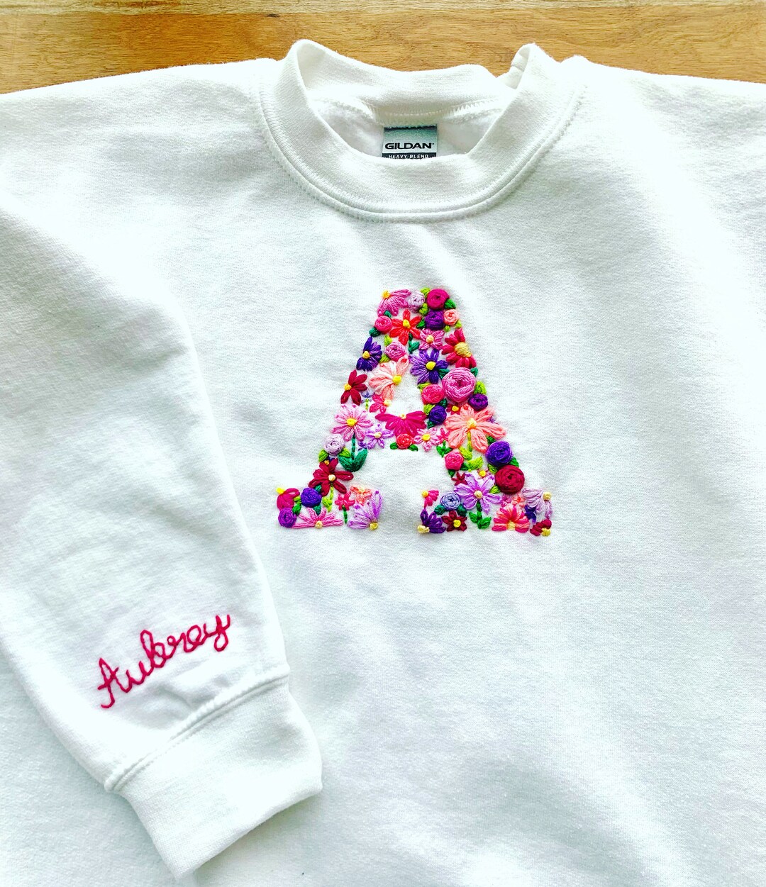 Youth Custom Hand Embroidered Floral Monogram Initial Crewneck - Etsy
