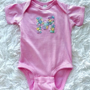 Baby Girl Custom Hand Embroidered Floral Initial Onesie®, Unique Baby ...