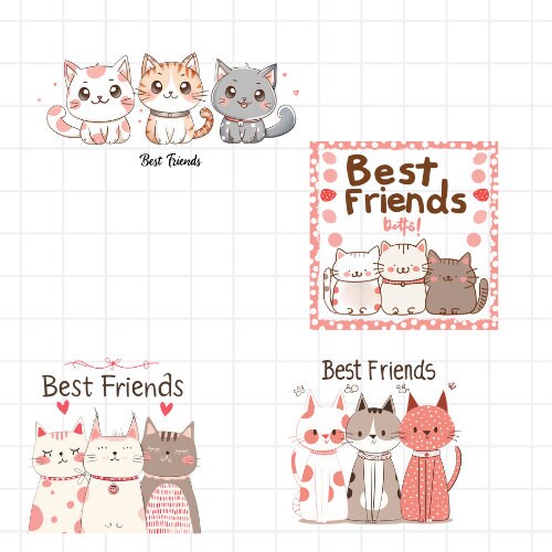 Cute Cat Best Friends Clipart Bundle, Set of 35 High Quality Pngs ...