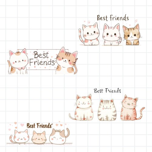 Cute Cat Best Friends Clipart Bundle, Set of 35 High Quality Pngs ...
