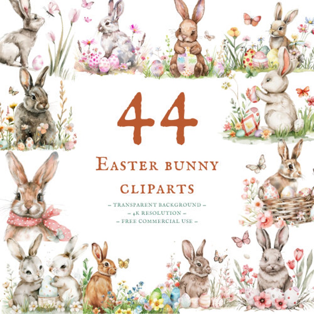 Easter Bunny Watercolor Clipart Set – Floral Egg Designs (instant ...