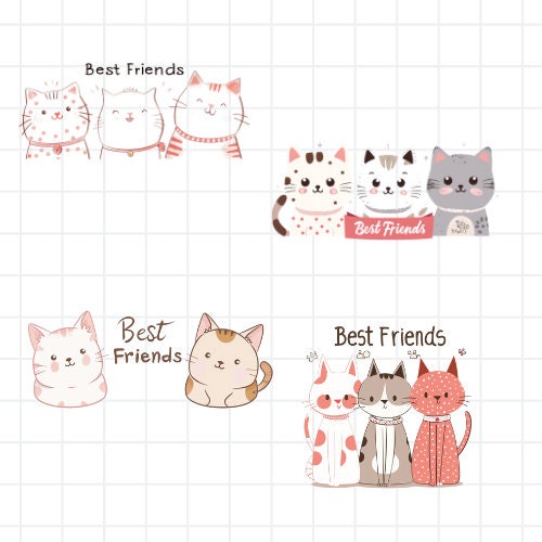 Cute Cat Best Friends Clipart Bundle, Set of 35 High Quality Pngs ...