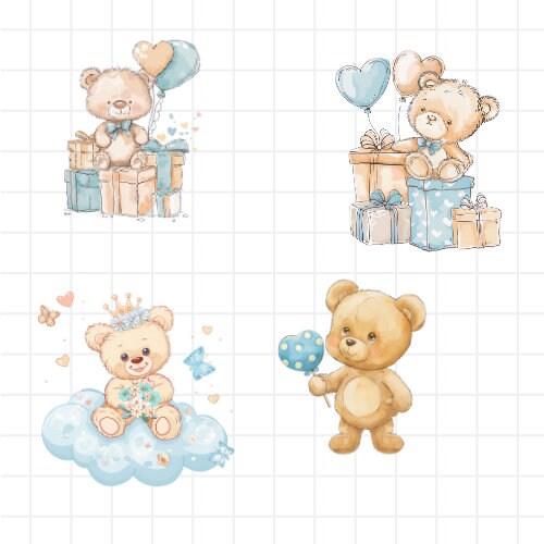 Watercolor Teddy Bear Clipart Bundle – Baby Shower Pngs (35 Pcs) - Etsy