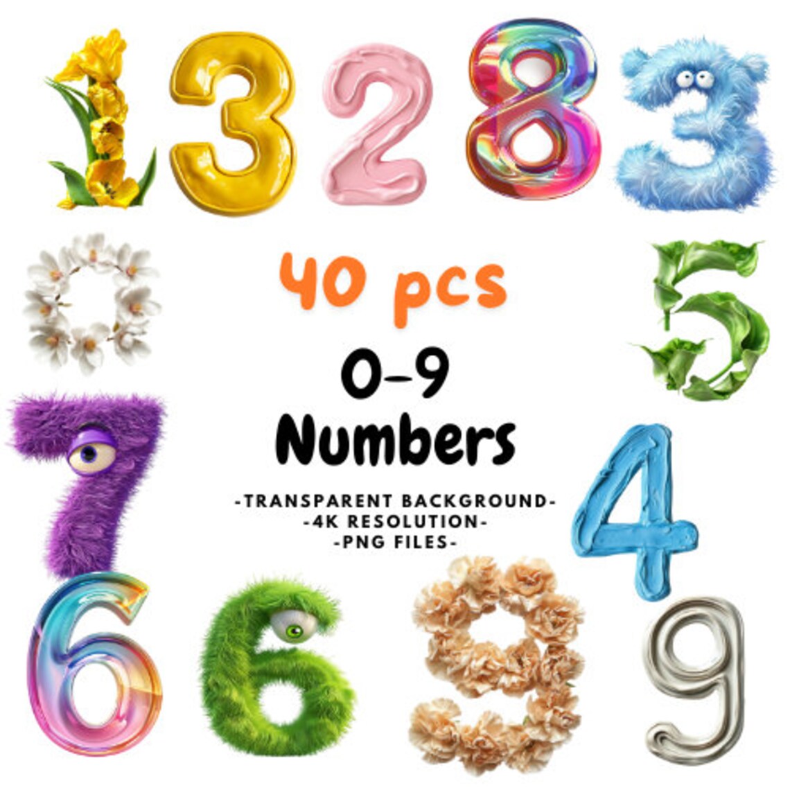 Number 0-9 PNG Clipart Cut File for Cricut, Stickers - Etsy
