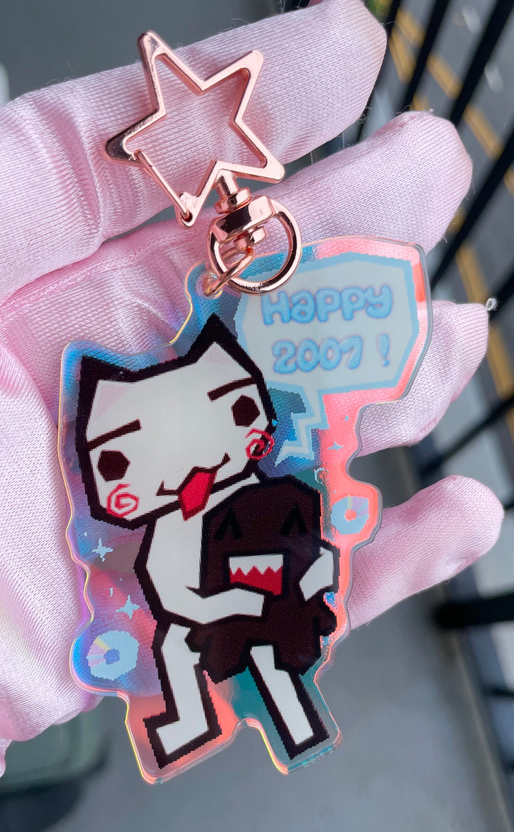 Toro Inoue Domo HAPPY 2007 Holographic Acrylic Charm Keychain - Etsy