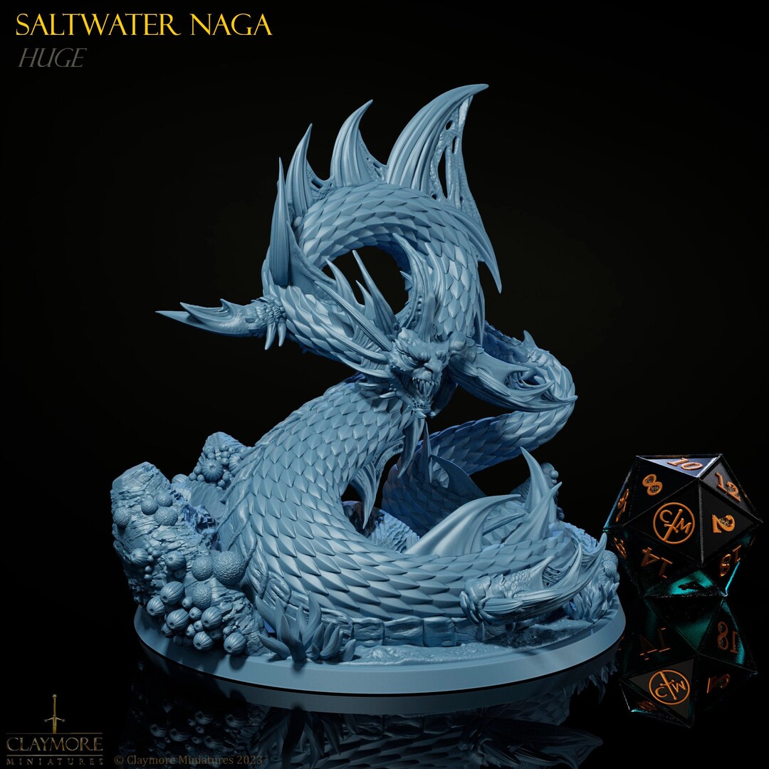 Saltwater Naga by Claymore Miniatures -- Durable Resin, Sea Serpent Water Snake Dragon, D&D 5e ...