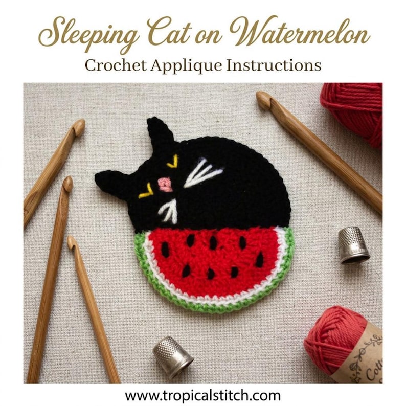 Crochet Cat Watermelon Applique Pattern | Beginner Friendly Tutorial ...