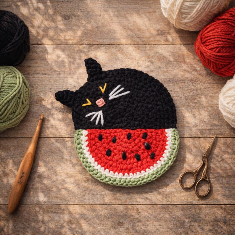 Crochet Cat Watermelon Applique Pattern | Beginner Friendly Tutorial ...
